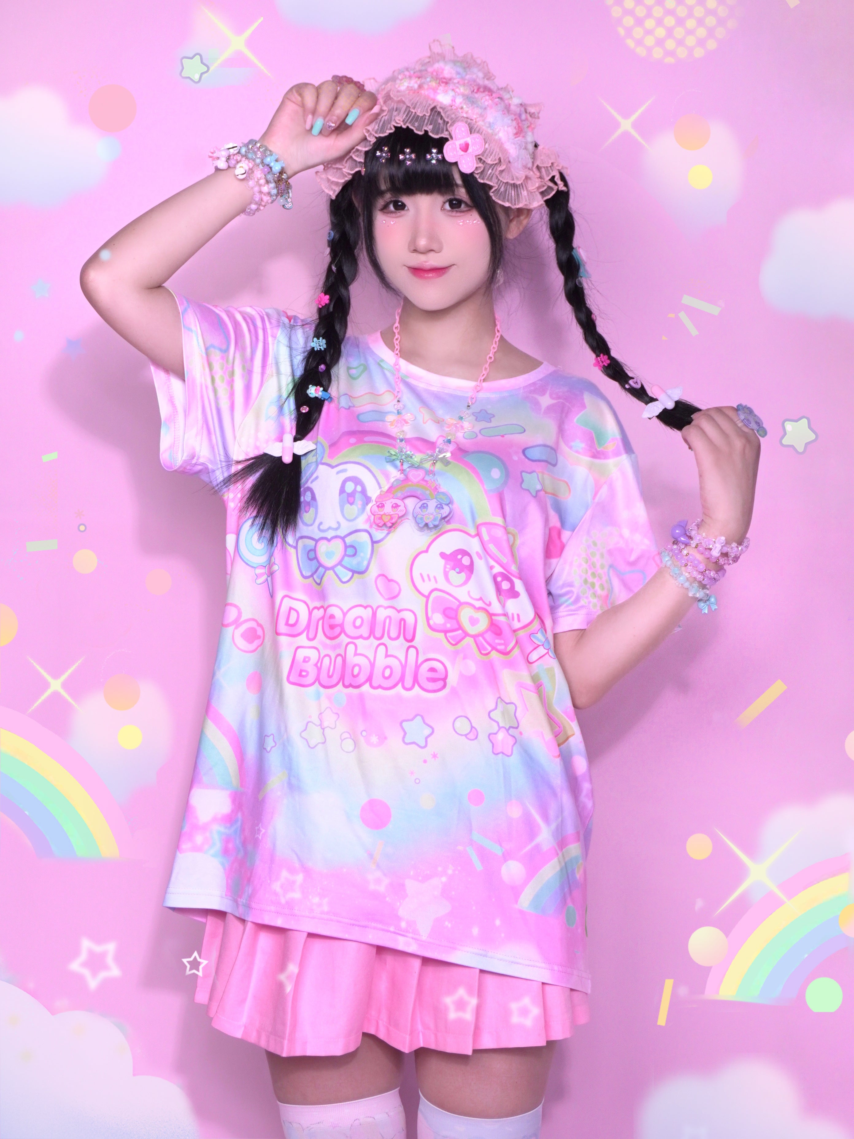 Harajuku macaron fairykei decora full-print T-shirt